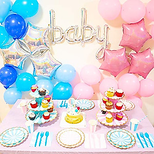 Pink and Gold Foil Party Supplies Set - 90PCS (Serves 30 Guests) Disposable Dinner Dessert Paper Plates 9oz Cups Baby Girl Boy Shower Gender Reveal Bridal Shower Birthday Wedding Party Decoration