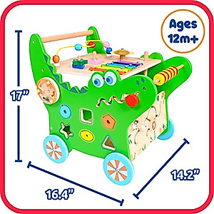 SPARK & WOW Crocodile Activity Walker - Ages 12m+ - Baby Activity Center Push Walker - 9 Different Activities - Teach Toddlers to Walk Through Play