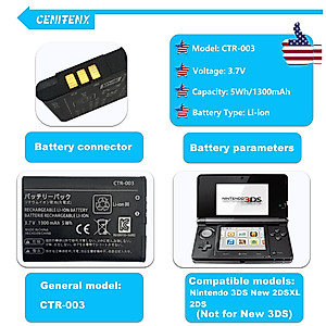 CENIFENX 3DS Battery, CTR-003 3.7V 1300mAh Replacement for Nintendo 3DS 2DS New 2DSXL Game Player Battery, with Repair Tool Kit (Not for Nintendo New 3DS)