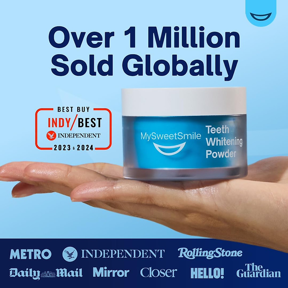 MySweetSmile Teeth Whitening Powder - Dentist-Approved & Enamel-Safe | 6 Month Supply | Tea, Coffee, Wine & Smoking Stain Remover | Non-Sensitive Formula | Peroxide Free | Cool Mint Flavour