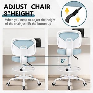 Primy Office Drafting Chair Armless, Tall Office Desk Chair Adjustable Height and Footring, Mid-Back Ergonomic Standing Desk Chair Mesh Rolling Tall Chair for Art Room, Office or Home(Light Blue)