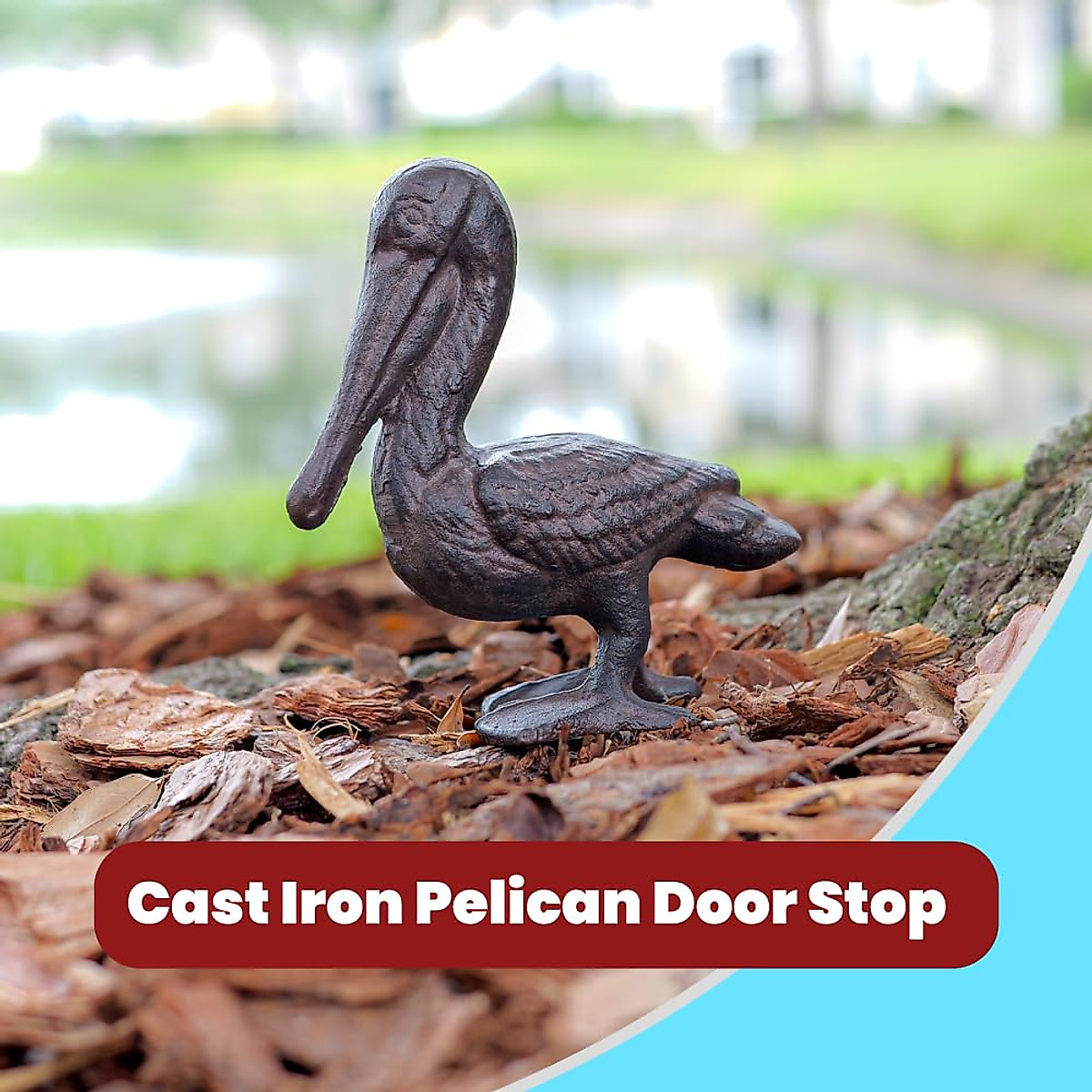 Cast Iron Pelican Decorative Door Stopper and Paperweight - Heavy Duty Door Bumper for Bottom of Door Weighing 2 lbs 3 oz Measuring 6.5'' by 6.5'' - Cute and Functional Door Stopper