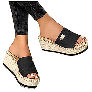 JMMSlmax Sandals for Women Dressy Summer Wide Width Espadrille Wedge Sandals for Women Slip On Open Toe Platform Wedge Shoes
