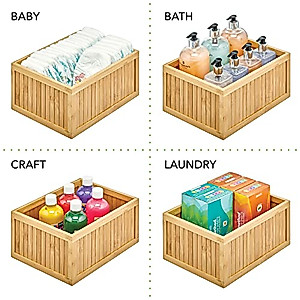 mDesign Bamboo Panel Kitchen Cabinet and Shelf Pantry Organizer Bin - Eco-Friendly, Multipurpose - Use on Countertops, Shelves or in Pantry - 3 Pack - Natural Bamboo