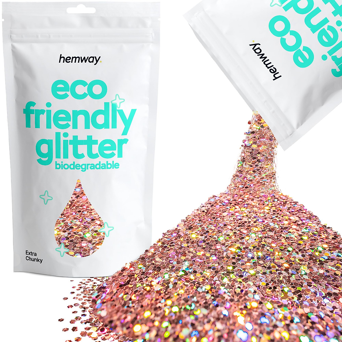 Hemway Eco Friendly Biodegradable Glitter 100g / 3.5oz Bio Cosmetic Safe Sparkle Vegan for Face, Eyeshadow, Body, Hair, Nail and Festival Makeup, Craft - 1/24" 0.04" 1mm - Rose Gold Holographic