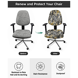Jolunifun Palm Tree Office Chair Covers Stretchable 2 Piece, Soft Decorative Computer Desk Chair Cover Protector Universal Rotating Chair Slipcover Luxurious Gold Black Summer Tropical Leaves