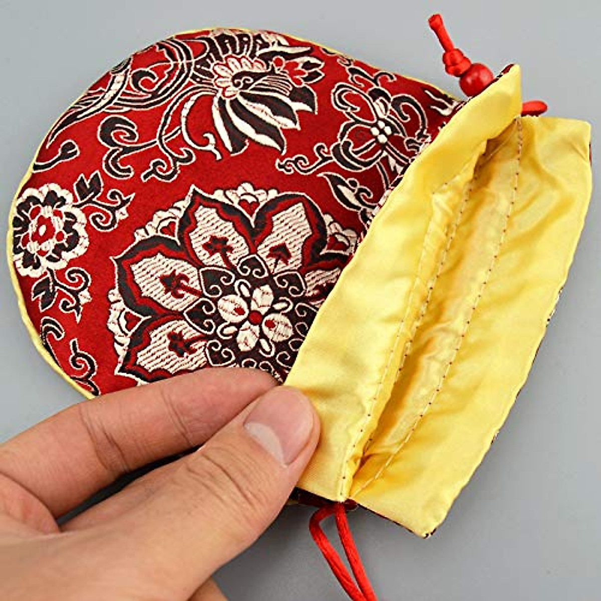 Cotton Filled Drawstring Small Bags for Jewelry Gift Pouch Packaging Chinese Silk Brocade Jewelry Pouch Thicken Luxury Jewellery Storage Bag (10, Mixed Color)