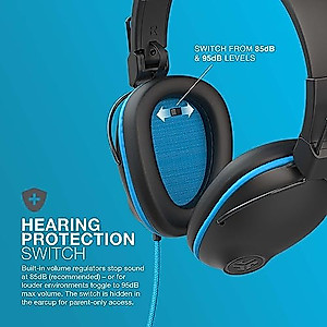 JLab JBuddies Pro Wired Over-Ear Kids Headphones, Built-in Volume Regulators for Safety, Folding, Adjustable, Noise Isolation, with Mic, Blue