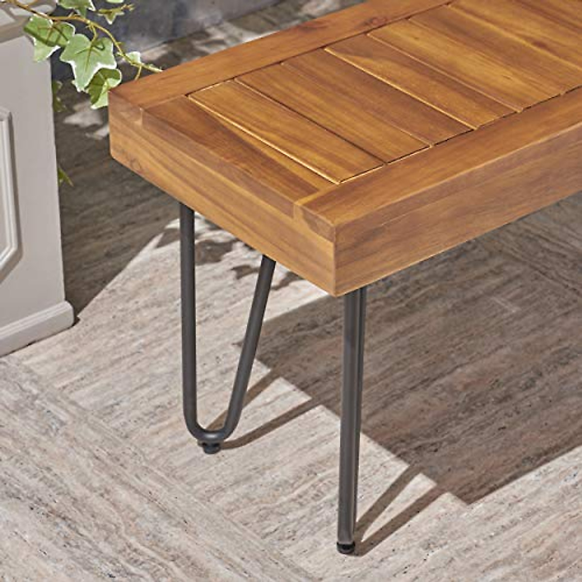 Christopher Knight Home Abbet Outdoor Industrial Wood Bench, Teak/Black Metal