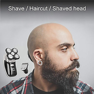 Electric Shavers for Men Bald Head Shaver LED Mens 5 in 1 Electric Shaving Razors IPX7-Waterproof Wet and Dry Rotary Shaver with Clippers Nose Hair Trimmer Facial Cleansing Brush (Pink) (Black)