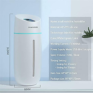 Portable Mini Humidifier, Small Cool Mist Humidifier with Night Light, USB Personal Desktop Humidifier for Baby Bedroom Travel Office Home, Auto Shut-Off, 2 Mist Modes, Super Quiet, with Adapter