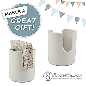 Scarlettwares Dish Sponge Holder Kitchen Sink Organizer Ceramic White Dishwasher Safe Modern Rustic Farmhouse Elegant Cute Sturdy No Rust