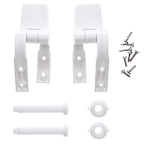 Canomo Universal White Plastic Toilet Seat Hinges Replacement with Bolts Screw and Nuts for Toilet Seats Lids, 1 Pair
