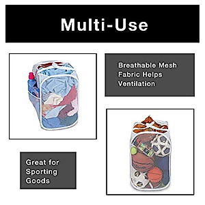 Smart Design Pop Up Laundry Hamper with Easy Carry Handles and Side Pocket - Durable Mesh Fabric - Collapsible Design - Clothes and Laundry - Home Organization - Holds 2 Loads - 13 x 21 Inch - White