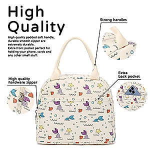 Lunch Bag Kids Girls Women Mermaid Lunchbag Cute Insulated Teens Cooler Tote Bag Reusable Adult Thermal Lunch Box for School Work Travel Picnic Hiking Beach (Beige)