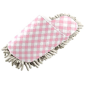 Kigai Microfiber Cleaning Slippers Pink Gingham Washable Mop Shoes Slipper for Men/Women House Floor Dust Cleaner, Size M
