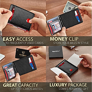 RUNBOX Slim Wallet for Men Genuine Leather RFID Blocking Bifold Minimalist Front Pocket Mens Wallet with Money Clip Thin Gift Box