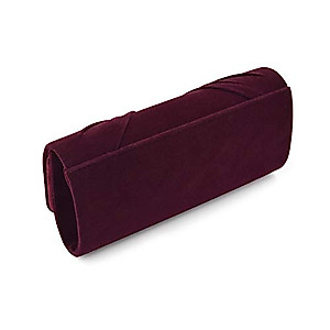 Elegant Rhinestone Bow Front Velvet Clutch Evening Bag Handbag, Burgundy