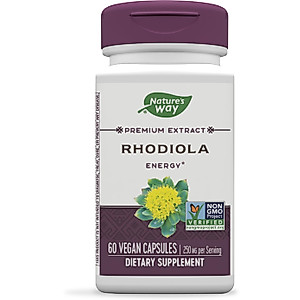 Nature's Way Rhodiola Premium Extract - 250 mg per serving - Supports Energy & Mental Stamina* - Non-GMO Project Verified - Adaptogenic Herb* - Vegan & Gluten Free - 60 Capsules