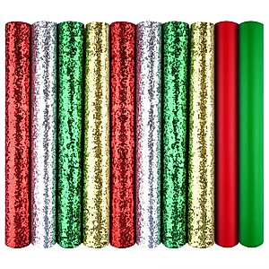 MIAHART 10 Pack Christmas Faux Leather Sheet 4 Colors Shining Faux Leather Sheets Metallic Glitter Leather Fabric Sheet for Making Christmas Theme Hair Bows and Earrings (8.3 x 11.8 inch)