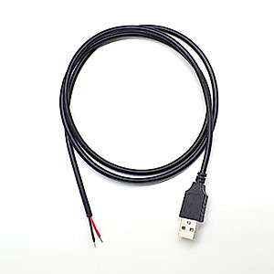 2pcs 1M/3.3Ft 20AWG USB 2.0 Male Plug 2pin Wire DIY Pigtail Cable 5V 5A Black USB Power Cable