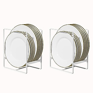 LINFIDITE Plate Holder Organizer 2 Pack Dish Storage Rack Upright Cabinet Dish Drying Rack White Metal Dish Holder Stand for Kitchen Counter Cupboard and 7.87in. x 6.29in. x 4.52in.White