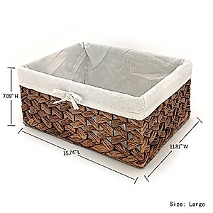 Rectangular Woven Seagrass Storage Bin with Handle,Kingwillow. (water hyacinth, Large)