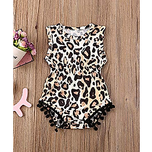 Newborn Kids Baby Girls Clothes Floral Jumpsuit Romper Playsuit Backless Ruffle Headband Sunsuit Outfits (Leopard, 6-12 Months)