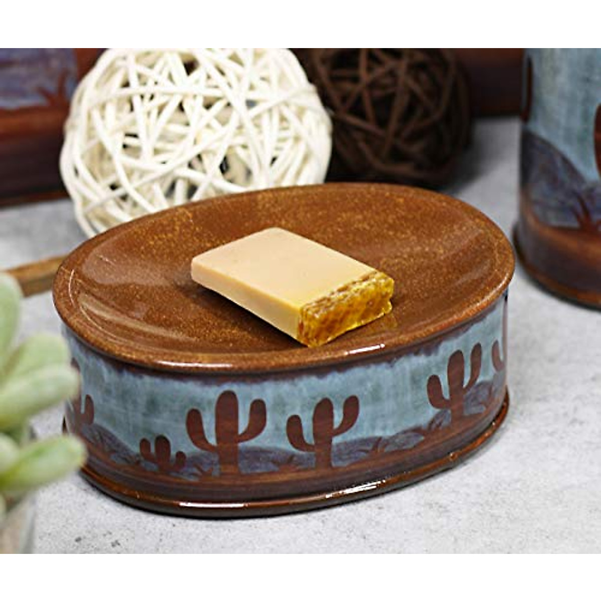 Ebros Rustic Southwestern Desert Cactus Arizona Wilderness Bathroom Accent Resin Figurine Accessories Western Country Cabin Lodge Decorative (5 Piece Bathroom Set)