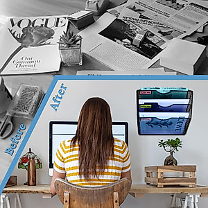 TSDRBWO 3 Tier Hanging Wall File Holder, Metal Mesh File Organizer, Mail Organizer, Wall Mounted Magazine Storage Rack, Magazine Holder Vertical Wall Mounted Mesh Hanging File Folders Paper Organizer