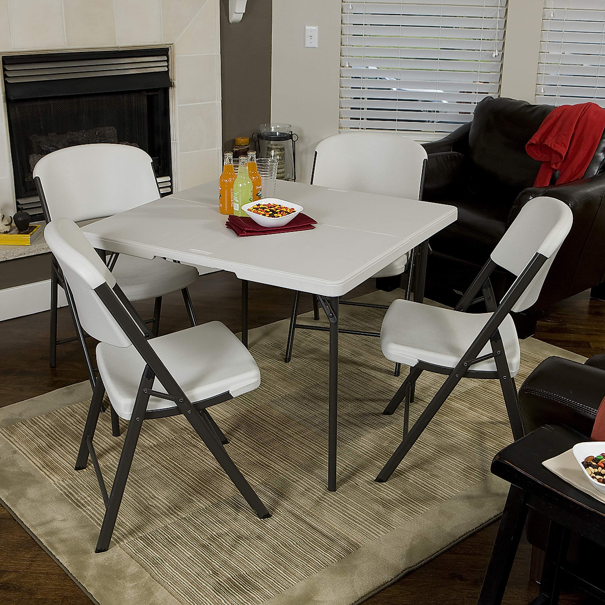 Lifetime 280228 37-Inch Square Fold-in-Half Table White Granite Top with Gray Frame