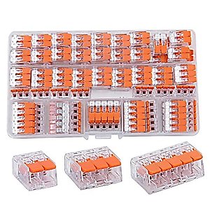 HTCELLE Lever Wire Connectors, 75 Pcs Wire Connector Assortment Pack Compact Splicing Connector Kit for Electrical Wires Solid Stranded Flexible Wires, 2 Port, 3 Port, 5 Port