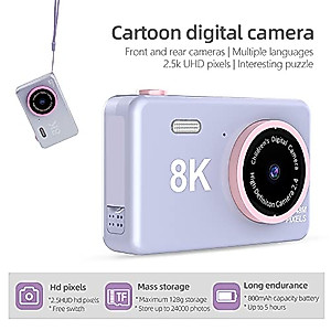 Digital Camera for Kids Girls Boys- 48MP Kids Camera with 32GB SD Card, Full HD 1080P Front and Rear Cameras Rechargeable Mini Camera for Students, Teens, Kids - Purple