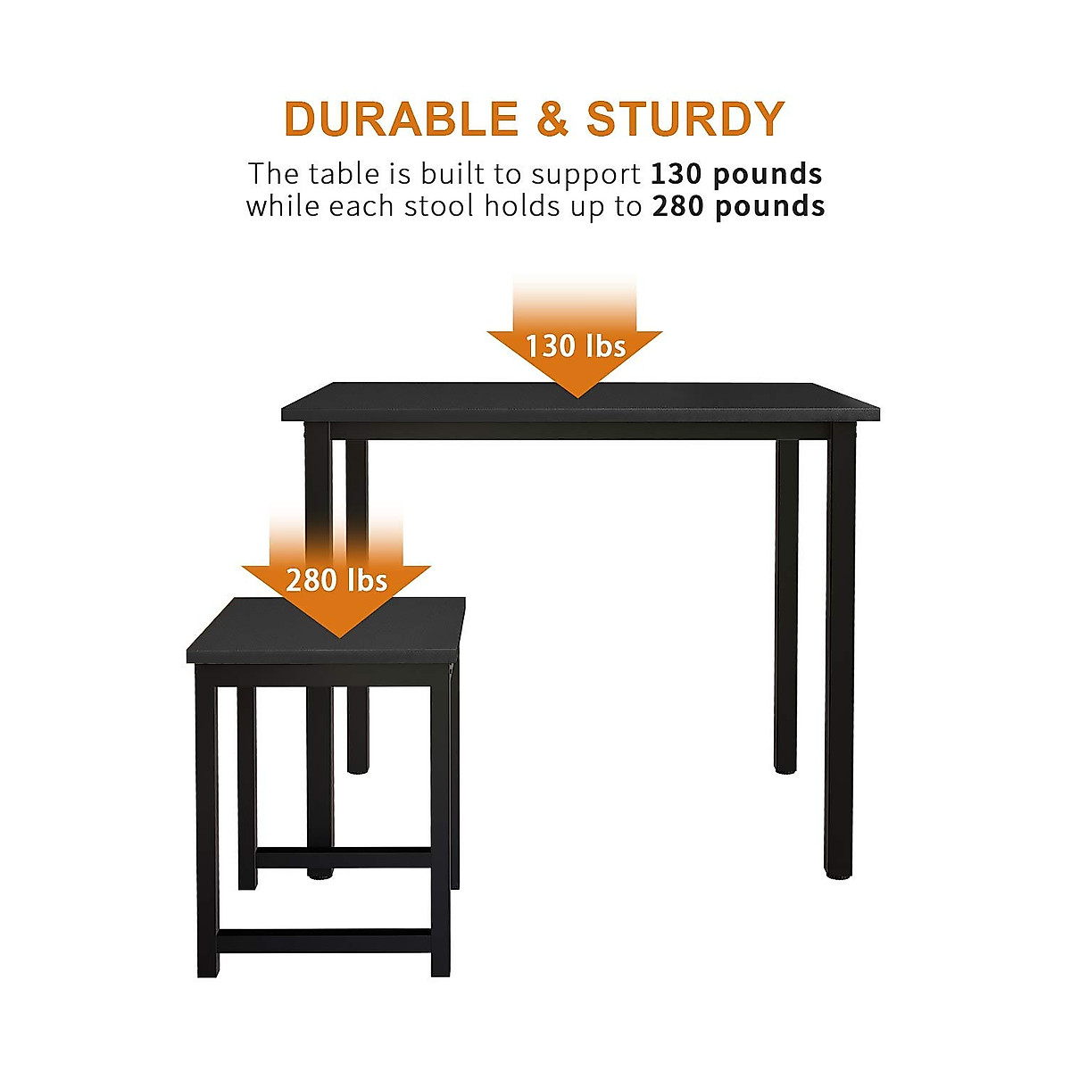 MIERES Small Dining Table Set for 2, Modern Bistro Table and Chairs Set of 2, Small Bar Table and Stools, Kitchen Furniture Counter Height, Compact & Durable, Easy Assembly, Black