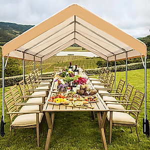 Sophia & William Carport, Heavy Duty 10'x20' Car Canopy Tent,Portable Garage Shelter with 4 Reinforced Steel Cables, Galvanized Steel Frame 150G UV Protective Tarp for Car Boat Truck Party, Beige