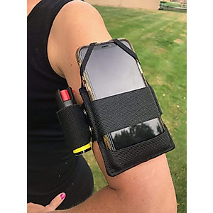 Runner Armband, Holds Pepper Spray and Cell Phone (Medium to Large arm, 16 inch Adjustable Length)