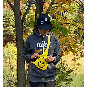 HOLAWIT Happy Face Fun Design Phone Holder Cute Sling Bag Positive Smile Crossbody Backpack for Kids Hiking Daypack Multipurpose Cross Body Chest Bag - Black