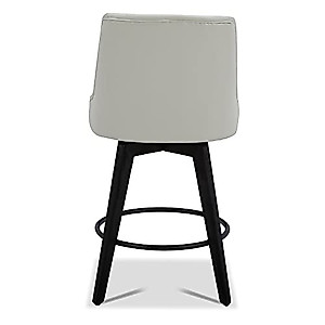 Watson & Whitely Modern Swivel Bar Stools, Faux Leather Upholstered Counter Height Bar Stool with Back, Solid Wood Legs, 26" H Seat, Set of 2, White