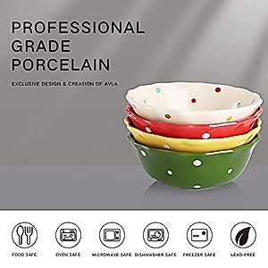 AVLA 4 Pack Porcelain Dessert Bowls, 16 OZ Ceramic Ice Cream Bowls for Kitchen, Serving Bowl for Soup, Cereal, Salad, Nuts, Oatmeal, Fruit, Prep, Side Dishes, Microwave and Dishwasher Safe