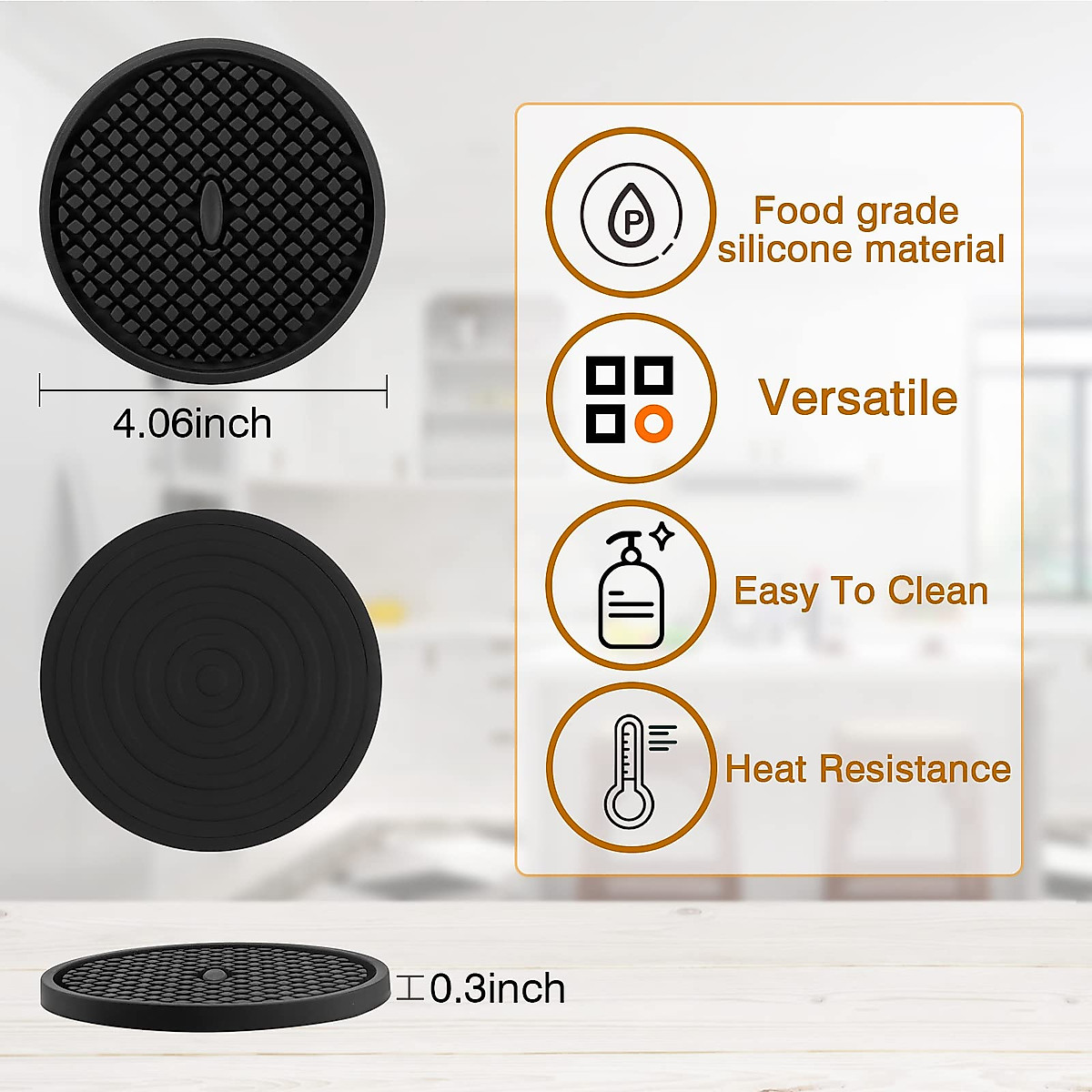 Coasters for Drinks,Black Coasters for Coffee Table -Soft Coasters Set Cup Mat -Coffee Table Coasters for Drinks Absorbent -Kitchen Decor -Coffee Table Decor (Diamond, 2Pack-Black)