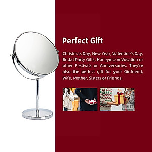 Tabletop Makeup Mirror with Magnification 8" Double-Sided Vanity Mirror 1X/10X Magnifying Mirror with Stand,Classic Round Desktop Make Up Mirror for Bathroom Bedroom,15" Height,Bright Silver,No Light