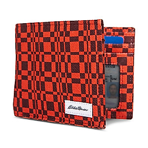 Eddie Bauer Men Signature Bifold Passcase Wallet (Available in Cotton Ripstop Nylon), Canvas Print-Red, One Size
