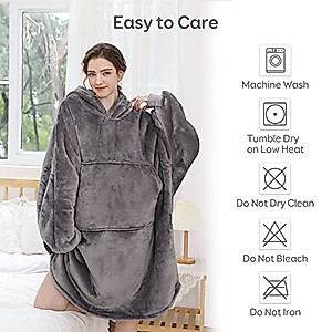 Pawque Wearable Blanket for Adults Women Men, Super Warm and Cozy Oversized Sweatshirt, Big Blanket Hoodie with Dolman Sleeves and Giant Pocket, One Size Fits All, Grey
