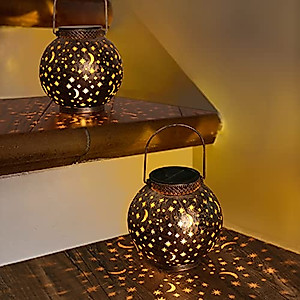Easybuy Solar Lanterns Star Moon Solar Outdoor Lanterns Patio Garden Walkway Lawn Bronze Lanterns 2 Pack Star Moon Gifts for Wife Mother Friends