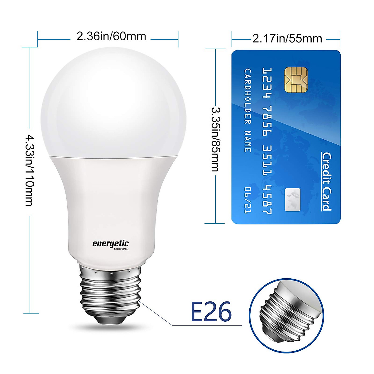 Energetic 75W Equivalent LED Light Bulb, 1200 Lumens, 2700K Soft White, Non-Dimmable A19 LED Bulb, UL Listed, E26 Medium Base, 6-Pack