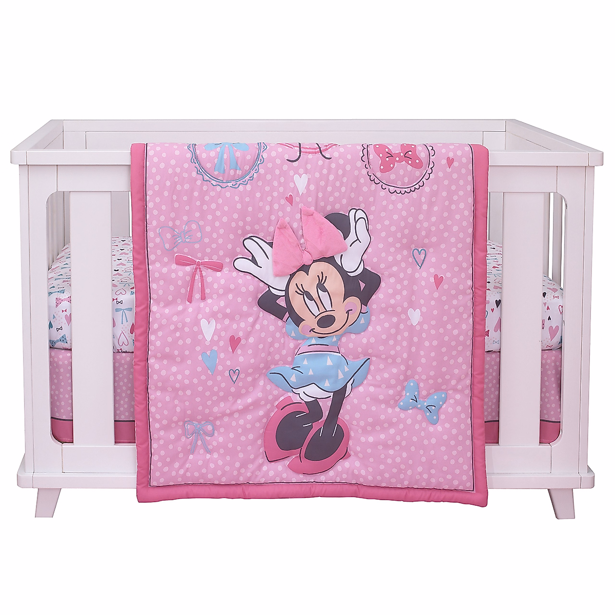 Disney Baby Minnie Mouse All About Bows 4 Piece Nursery Crib Bedding Set, Pink, Aqua