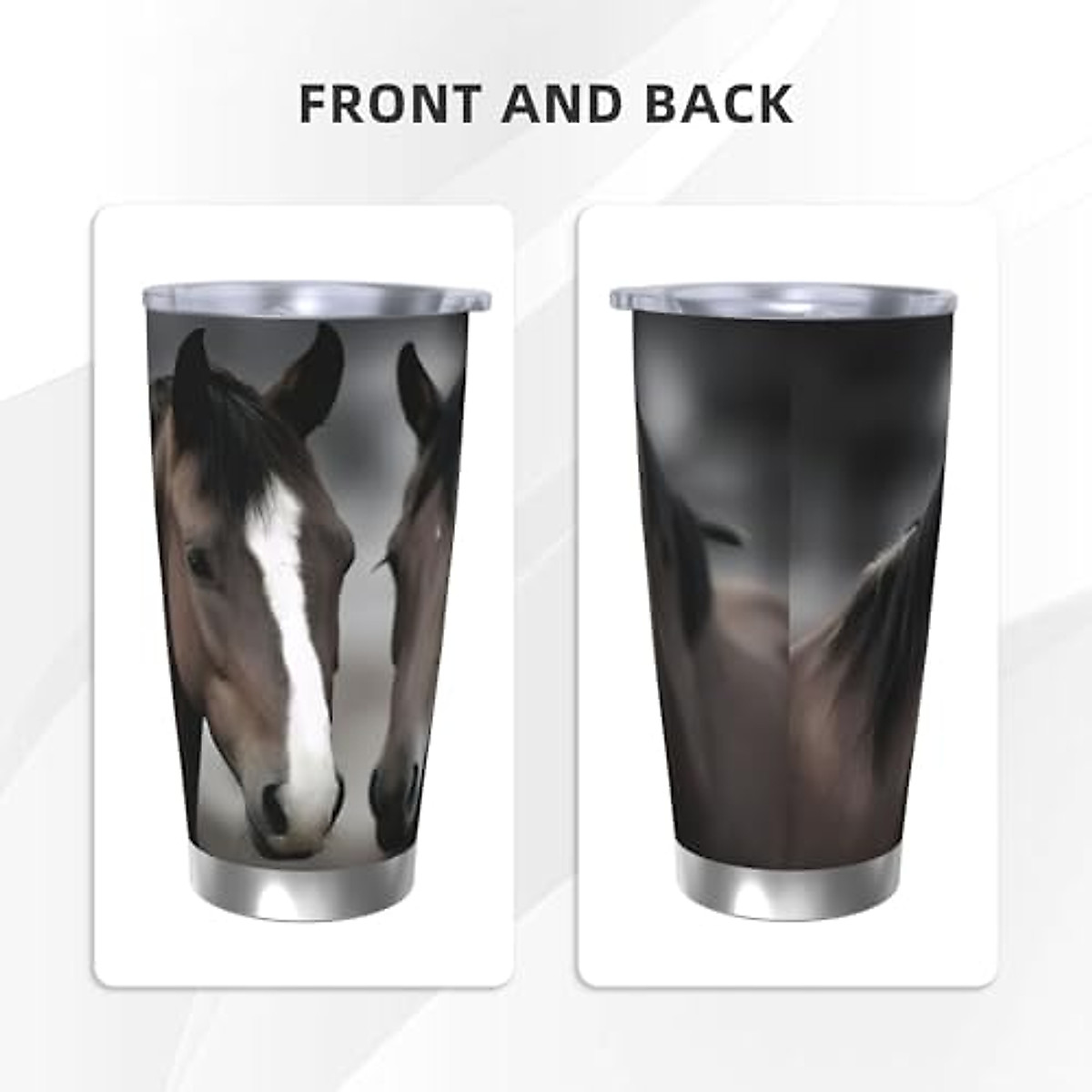 EKPRAVDKTF Cute Two Horses 20oz Insulated Stainless Steel Tumbler With Lids And Straws, Double Wall Vacuum Travel Coffee Mug, Thermal Cup For Cold & Hot Drinks, Reusable Metal Straw & Brush
