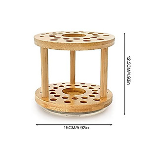 Paint Brush Holder 360 Rotating Bamboo Display Drying Stand Watercolor Coloring Brush Organizer Display Stand Tray Rack with 29 Holes（1 Big Hole 23 middle Holes 5 Small Holes）