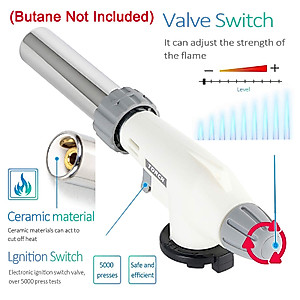 Butane Torch Kitchen Blow Torch - Chef Cooking Torch Lighter Adjustable Flame With Safety Lock Culinary Torch For Creme Brulee, Baking, BBQ Butane Gas Not Included