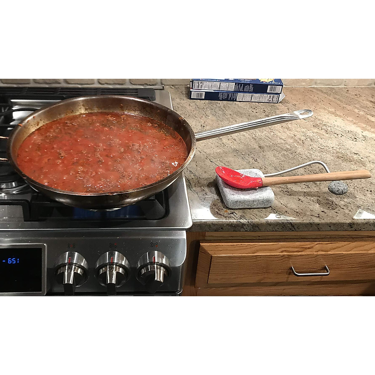 Granite Utensil Rest with Wooden Spoon Included. Holds Most Kitchen Utensils, Heat-Resistant, BPA-Free Spoon Rest & Holder for Ladles, Tongs & More - Use on Stove Top, Counter, Dining Room Table